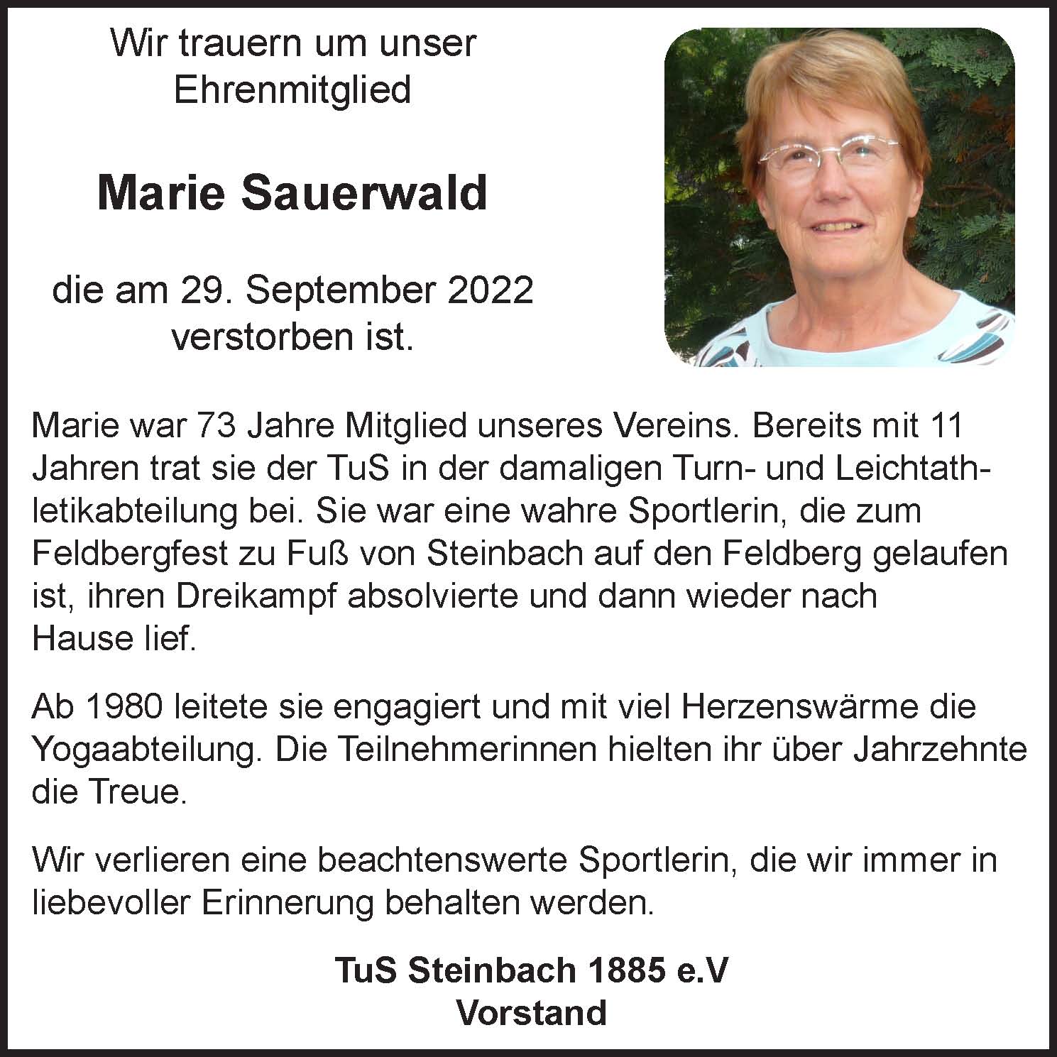 Wir trauern um unser Ehrenmitglied Marie Sauerwald – Turn- und ...